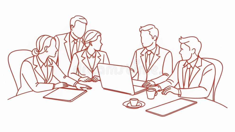 A Simple yet Powerful Line Drawing of a Collaborative Team Meeting ...