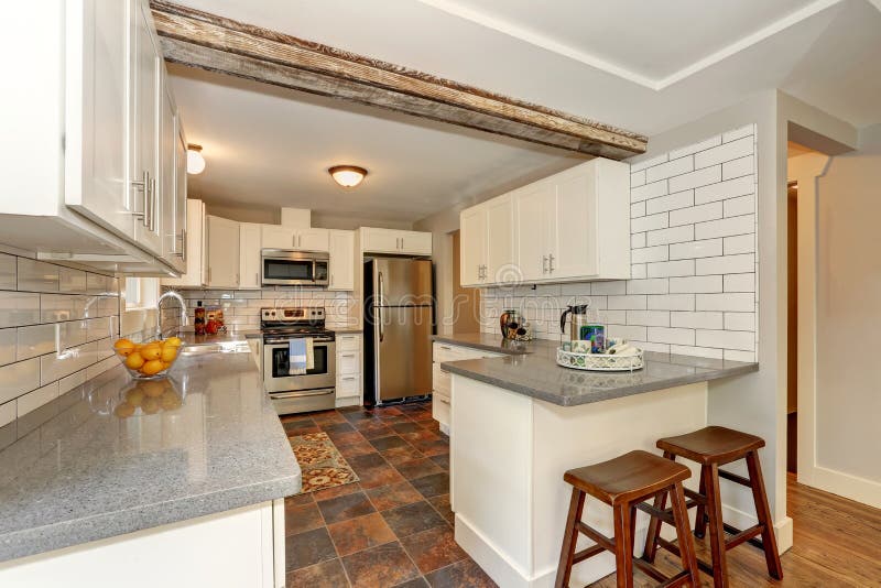 Simple yet Practical Kitchen Interior with White Cabinets Stock Image ...