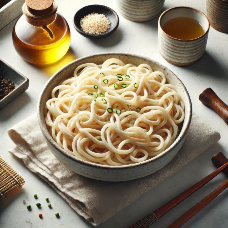Simple Presentation of Udon Noodles on a White Tabletop Stock ...