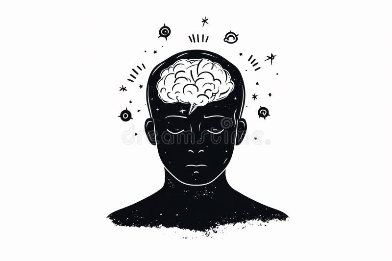 Simple and Primitive Icon-style Drawing of a Character with Headache ...