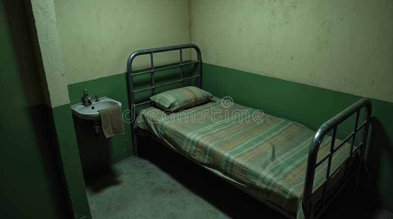Simple Prison Cell with Bed and Small Sink Setup Stock Illustration ...