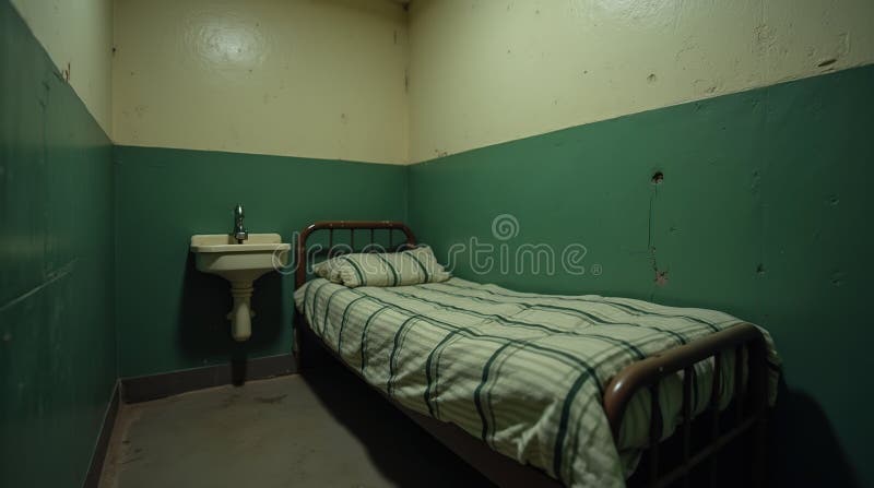 Simple Prison Cell with Narrow Bed and Sink in Tight Space Stock ...