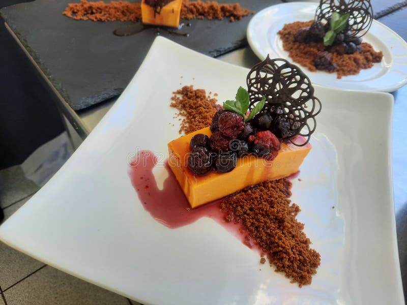 Plating of a desert stock photo. Image of kitchen, restaurant - 255644196