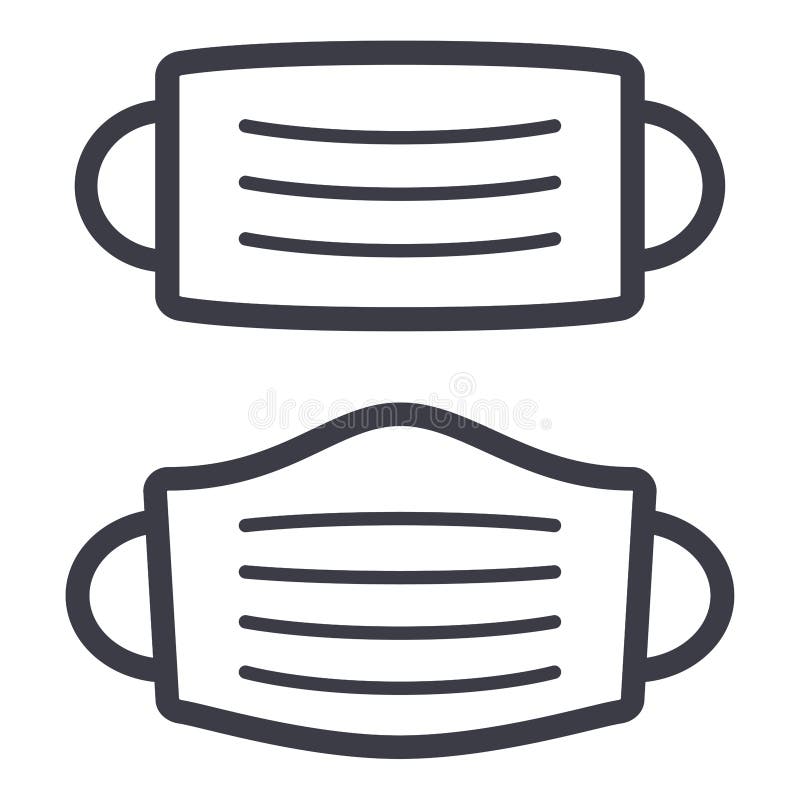 Simple Protection Face Mask Outline Icons Stock Vector - Illustration ...