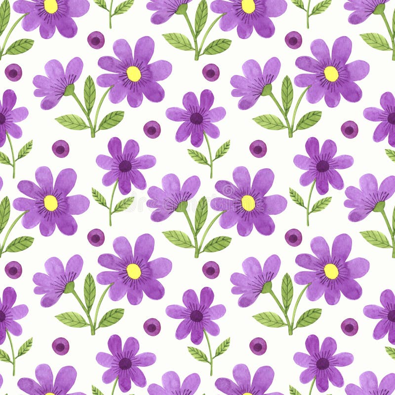 Simple Purple Flowers, Cute Pattern. Stock Illustration - Illustration ...