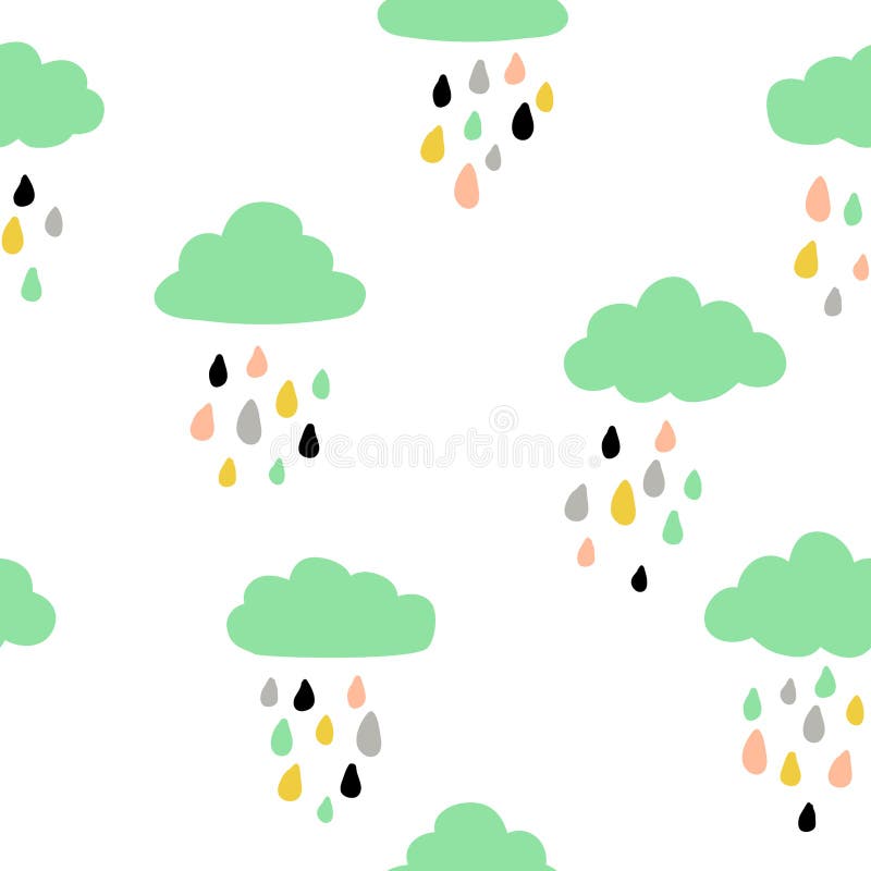 Simple Rainy Cloud Doodle Repeat Pattern Design Stock Vector ...