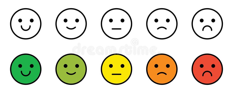 Simple Rating Scale with Smiley Faces Showing Different Emotions Icon ...