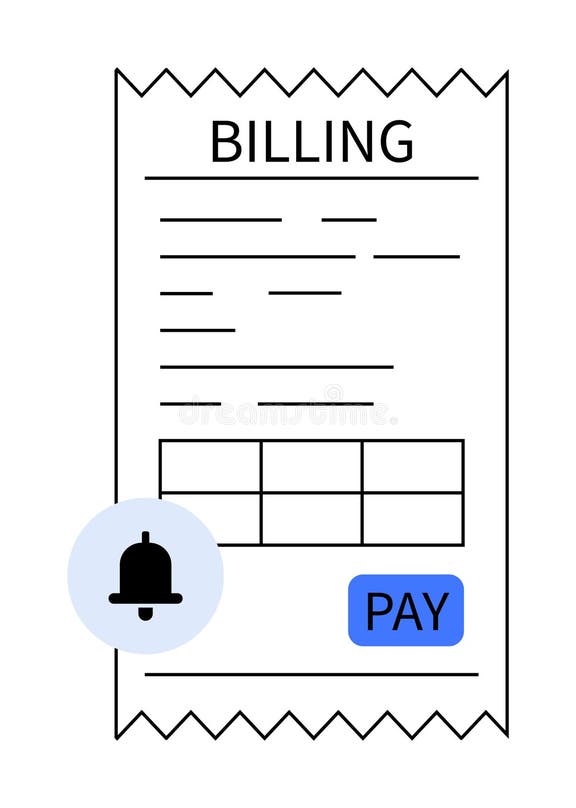Simple Rectangular Billing Document with Reminder Icon and Blue Pay ...