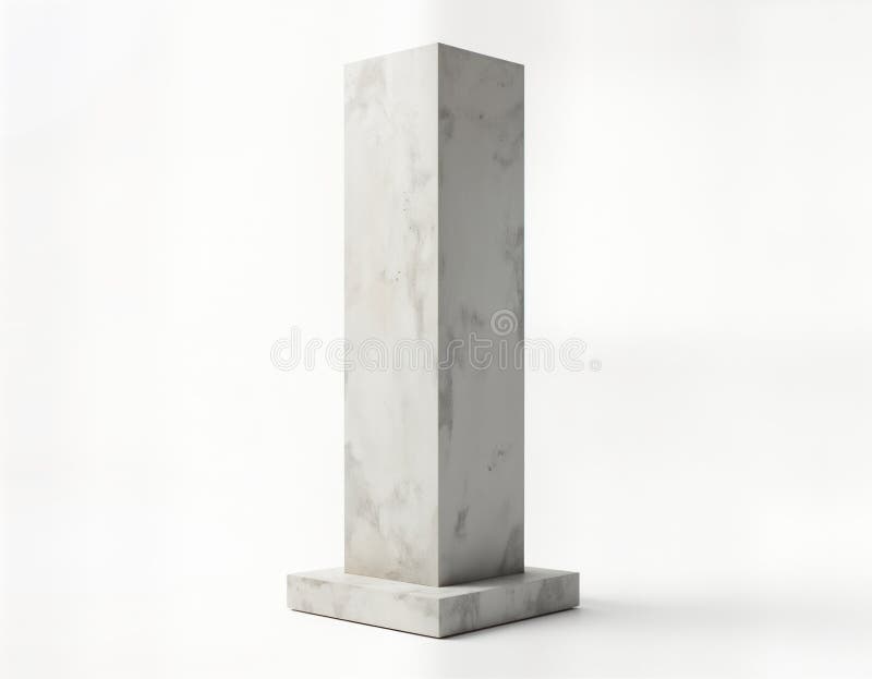 Simple Rectangular Concrete Pillar Stands on Base Against Plain White ...