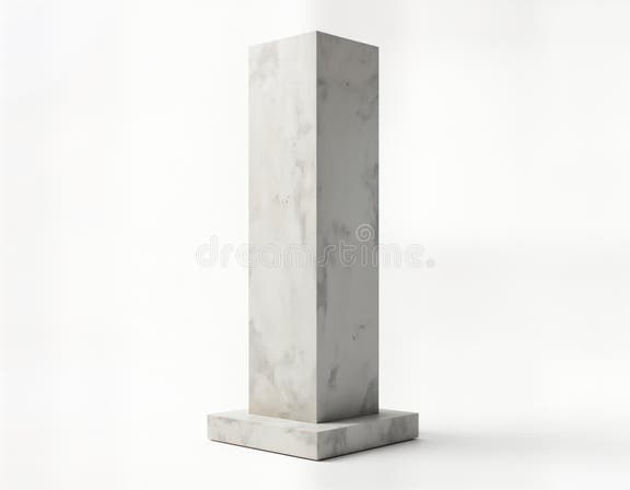 Simple Rectangular Concrete Pillar Stands on Base Against Plain White ...