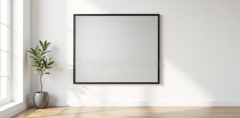 Simple Rectangular Mirror, Thin Black Border, Bright White Wall ...