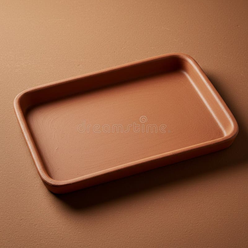 A Simple, Rectangular Terracotta Tray is Shown, with Smooth Edges and a ...
