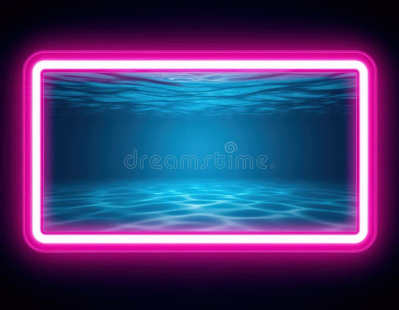 A Simple Rectangular Water Panel Bordered by Glowing Neon Light. Stock ...
