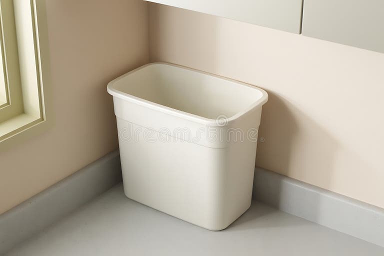 Simple Rectangular White Trash Can Bin Stock Image - Image of ...
