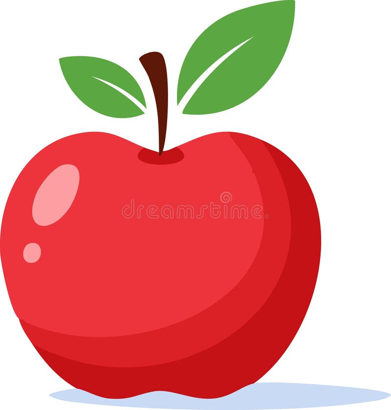 Simple Red Apple in Flat Style, Clean White Backdrop, Vivid Green ...