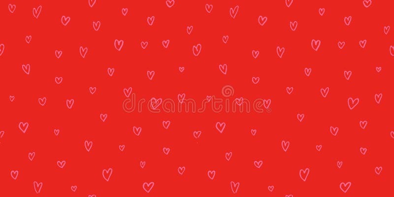 Simple Red Background with Scattered Hand Drawn Hearts. Vector Seamless ...