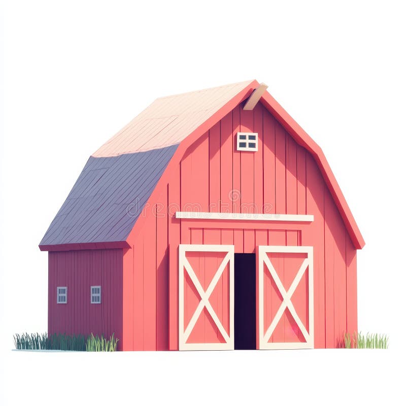 A Simple Red Barn with a Sloped Roof and Double Doors, Set in a Grassy ...