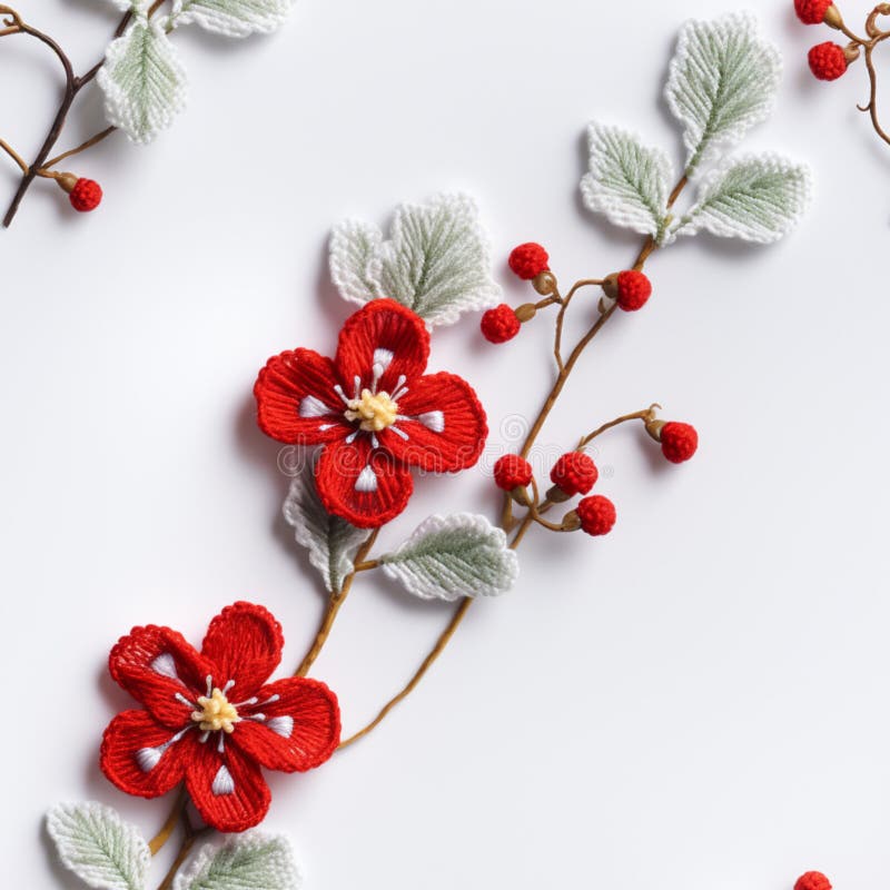 Simple Red Crochet Cherry Blossom Seamless Pattern Stock Photo - Image ...