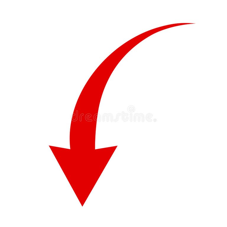 Simple Red Curved Arrow Pointing To the Down on a White Background ...