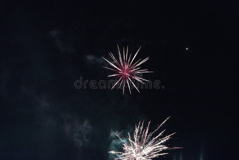 Simple Red Fireworks Against the Dark Sky Stock Photo - Image of gold ...