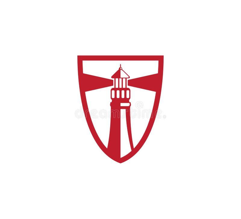 Simple Red Lighthouse Inside a Shield Vector Logo Design Stock Vector ...