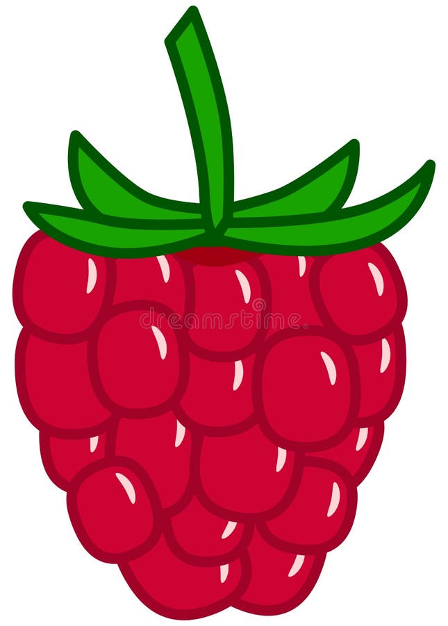 Simple Red Raspberry Fruit Icon with Green Leaves Stock Vector ...