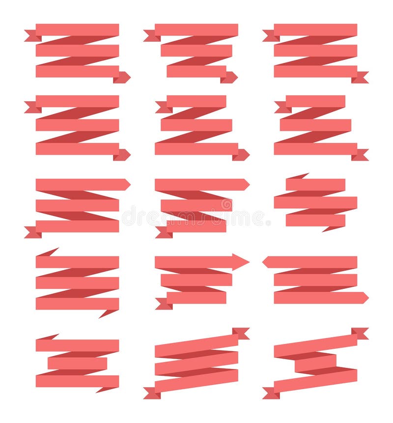 Simple Red Ribbon Banner Set. Three Rows Stock Vector - Illustration of ...