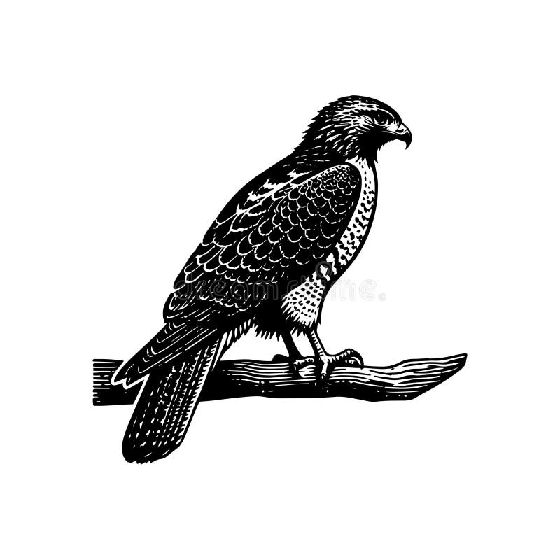 Simple Redtailed Hawk Perched Vector Icon Vintage Logo Retro ...