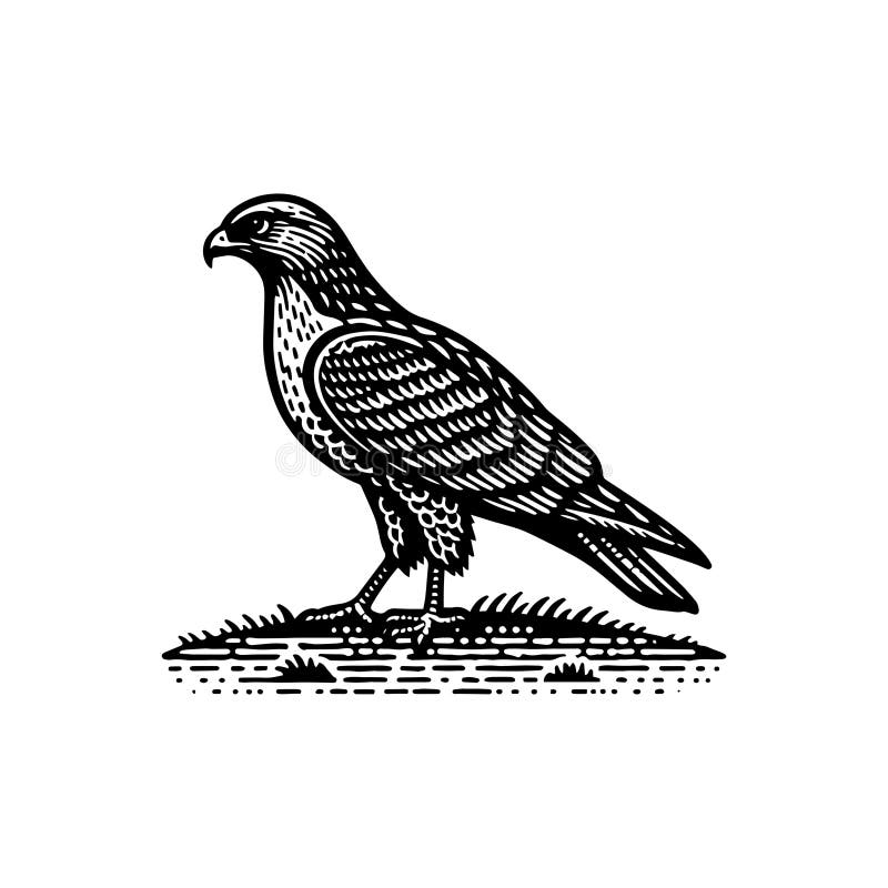 Simple Red-tailed Hawk Side View Vector Vintage Retro Illustration ...