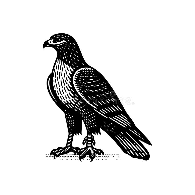 Red Tailed Hawk Side View Vector Icon Vintage Retro Logo Illustration ...