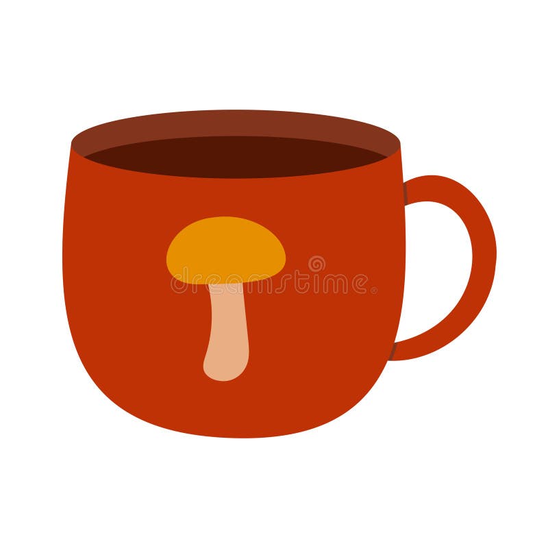 Simple Red Tea Cup with Mushroom Design for Beverage Decor Kitchen Flat ...