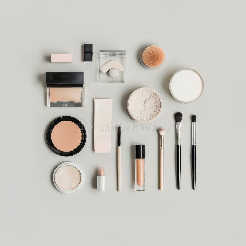 Simple and Refined Flat Lay Arrangement of Makeup Essentials Stock ...
