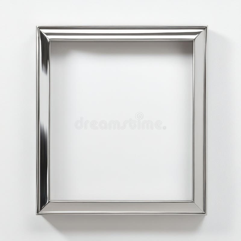 Simple Reflective Metal Picture Frame on a Plain White Wall Stock ...