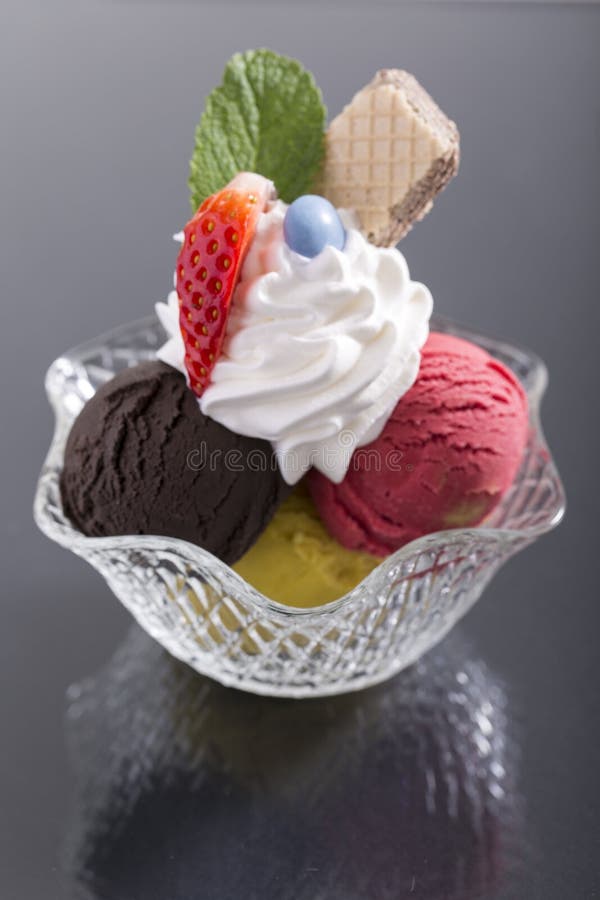 Simple Restaurant Sundae, with Whipped Cream Stock Image - Image of ...