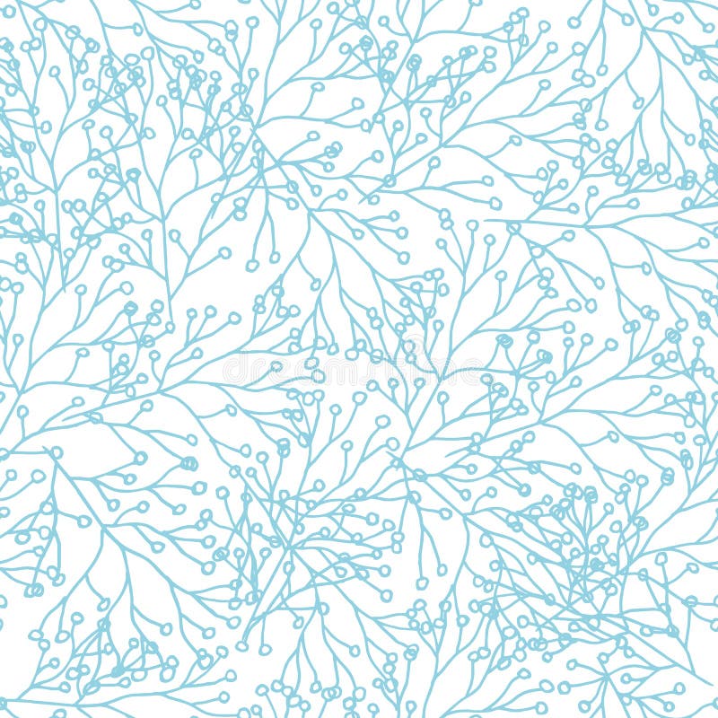 Simple Retro Blue Leaves Botanical Seamless Pattern on White Background ...