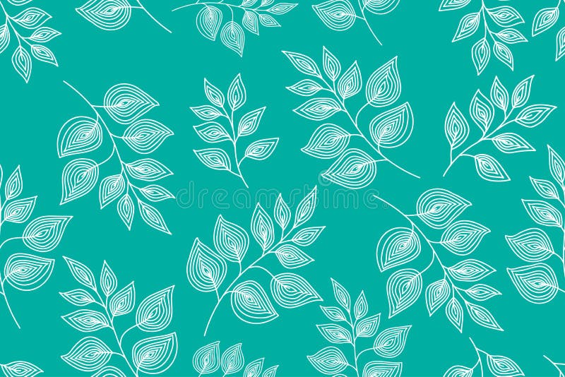 Simple Retro Leaves Botanical Seamless Pattern on Blue Background Stock ...