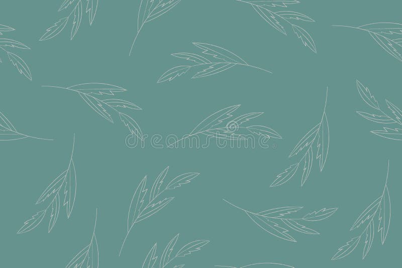 Simple Retro Leaves Botanical Seamless Pattern on Blue Background Stock ...