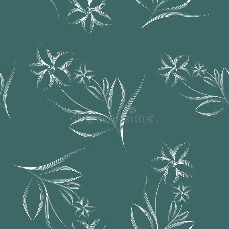 Simple Retro Leaves Botanical Seamless Pattern on Blue Background Stock ...