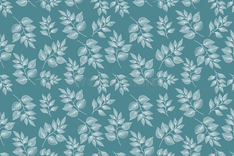 Simple Retro Leaves Botanical Seamless Pattern on Blue Background Stock ...
