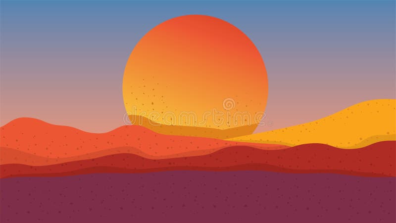 Simple Retro Sunset Landscape Stock Illustration - Illustration of ...