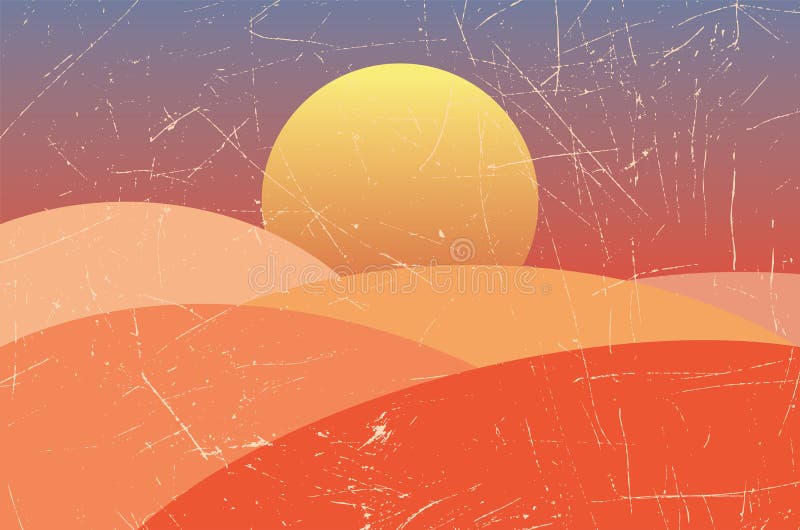 Simple Retro Sunset Landscape Stock Illustration - Illustration of ...