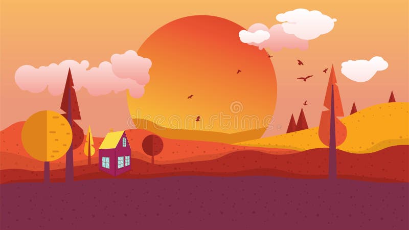 Simple Retro Sunset Landscape Stock Vector - Illustration of scenery ...