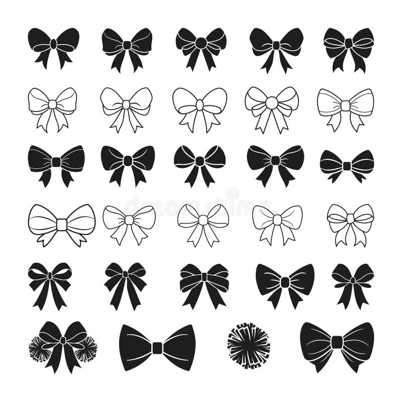 Simple Ribbon Bow Collection. Large Retro Hand-drawn Ribbon ... Simple Ribbon Bow Collection. Large Retro Hand-drawn Ribbon ...