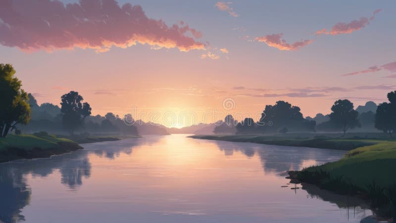Simple River View with Dawn in the Background, Ai Generated Stock ...