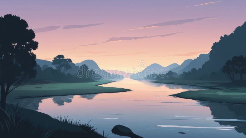 Simple River View with Dawn in the Background, Ai Generated Stock ...