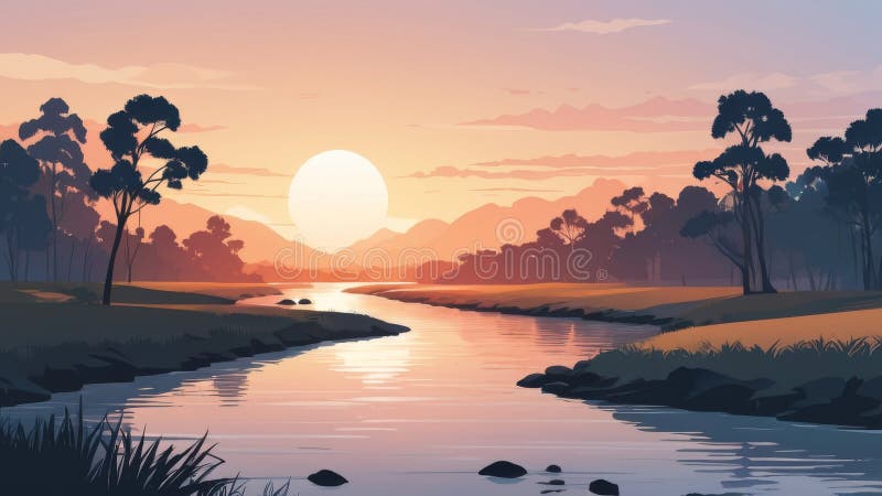 Simple River View with Dawn in the Background, Ai Generated Stock ...
