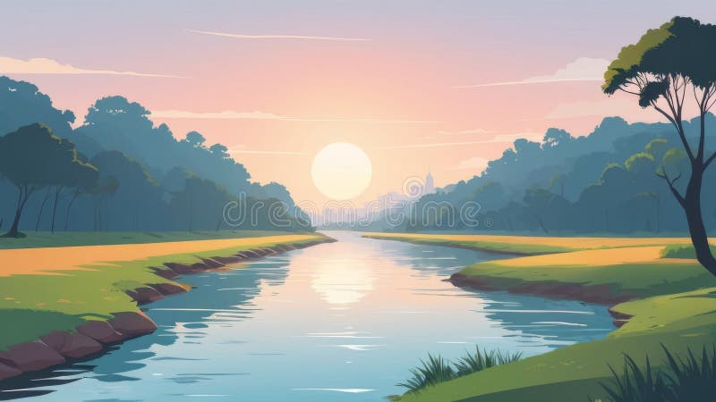 Simple River View with Dawn in the Background, Ai Generated Stock ...