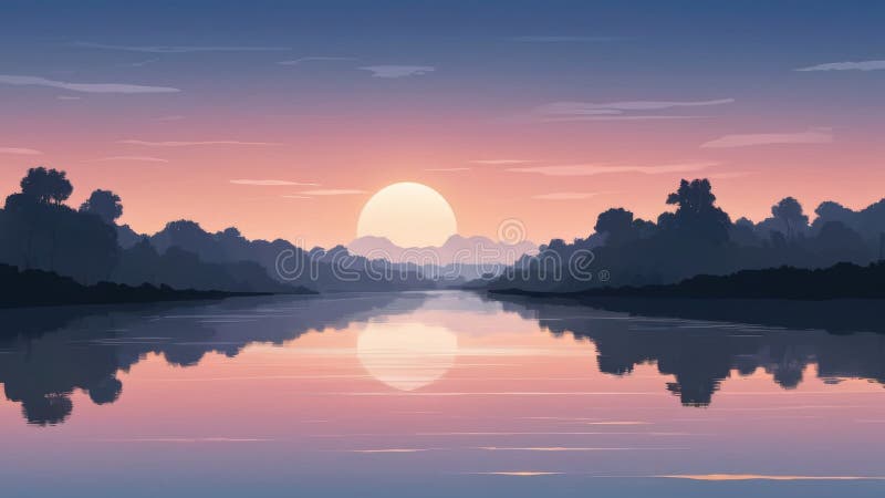 Simple River View with Dawn in the Background, Ai Generated Stock ...