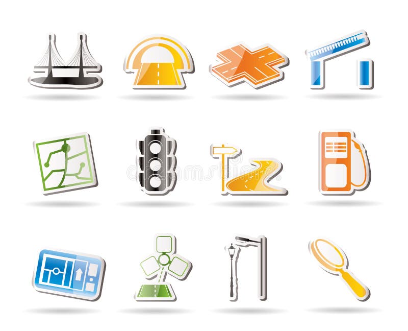 Simple Road, Navigation and Travel Icons Stock Vector - Illustration of ...