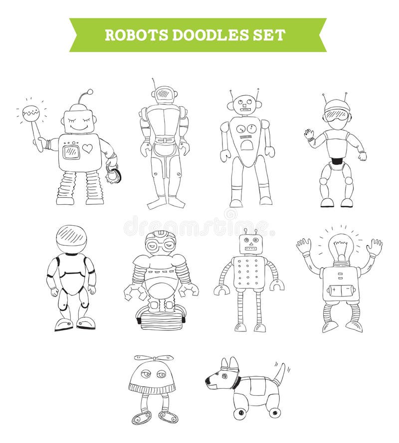 Set of Cartoon Robots Background Stock Vector - Illustration of monitor ...